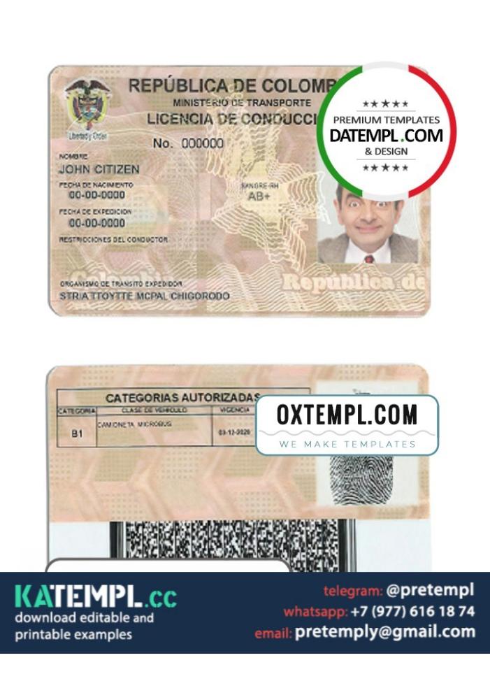 generate Colombia driving license in PSD format, fully editable