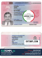 generate Lithuania (Litva) residence permit card in PSD format, fully ...