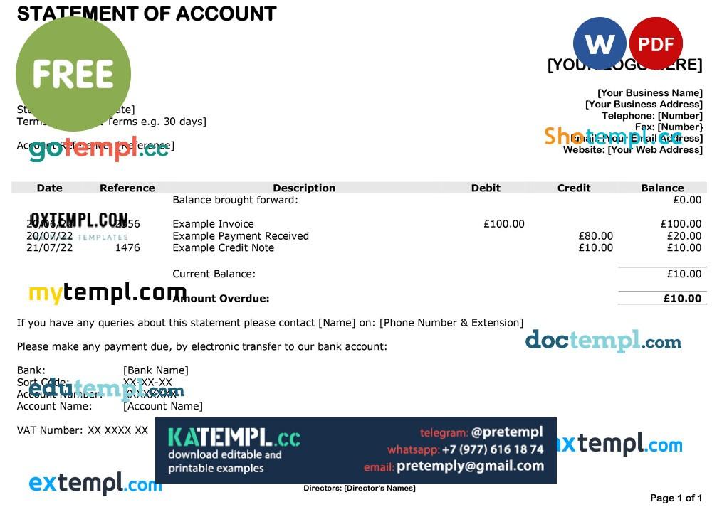 generate bank statement of account , Word and PDF format, completely ...