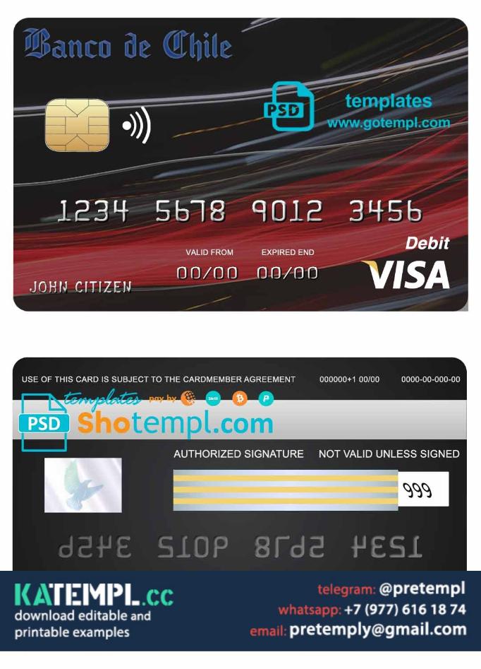 generate Chile Banco de Chile bank visa credit card in PSD format ...