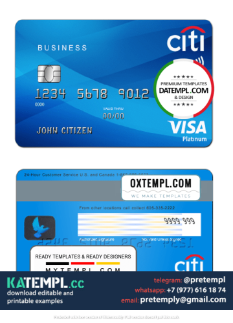 generate USA Citibank Visa Platinum card in PSD format, fully editable