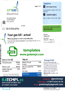 generate Singapore City Gas utility bill , fully editable in PSD format