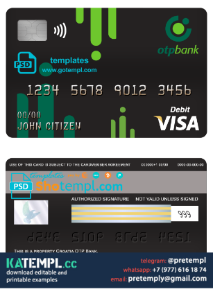 generate Croatia OTP bank visa card debit card in PSD format, fully ...