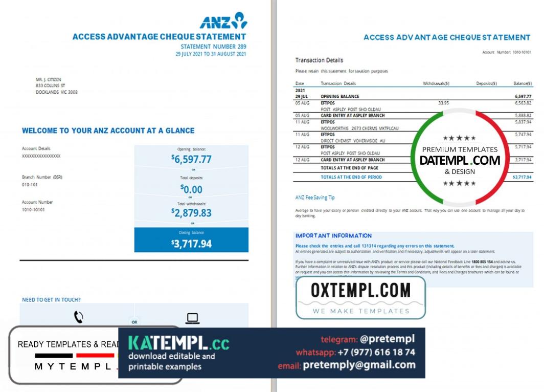 generate Australia ANZ proof of address bank statement in .xls and .pdf ...