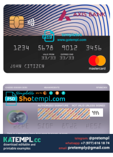generate India Axis bank mastercard, fully editable in PSD format