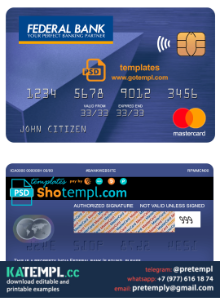 generate India Federal bank mastercard, fully editable in PSD format