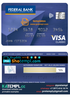 generate India Federal bank visa classic card, fully editable in PSD format