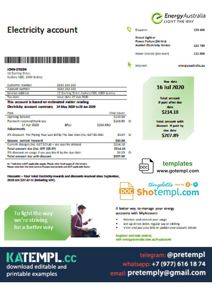 generate Australia Energy Australia electricity utility bill in Word ...