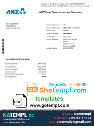 generate Australia ANZ proof of address bank statement in Word and PDF ...