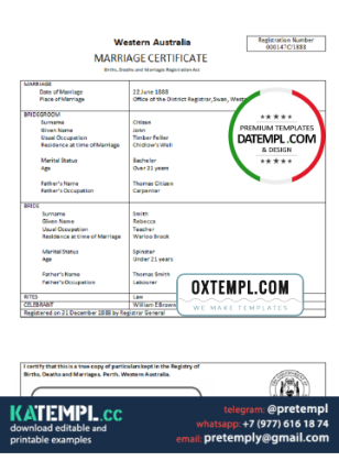 generate Australia Western Australia marriage certificate in Word format