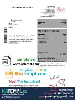 generate Ireland Virgin Media utility bill in Word and PDF format ...
