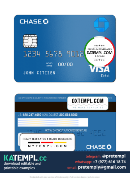 generate USA Chase bank Visa Debit Card in PSD format, fully editable