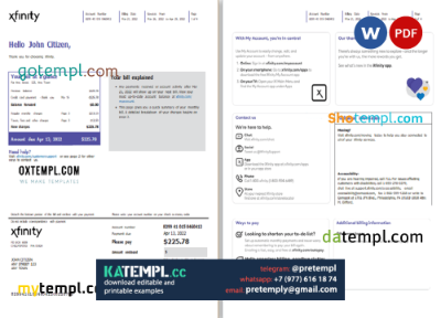 generate USA Philadelphia Xfinity utility bill Word and PDF , 4 pages