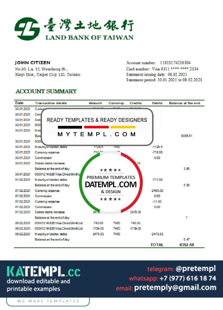 generate Taiwan Land Bank of Taiwan bank statement easy to fill in ...