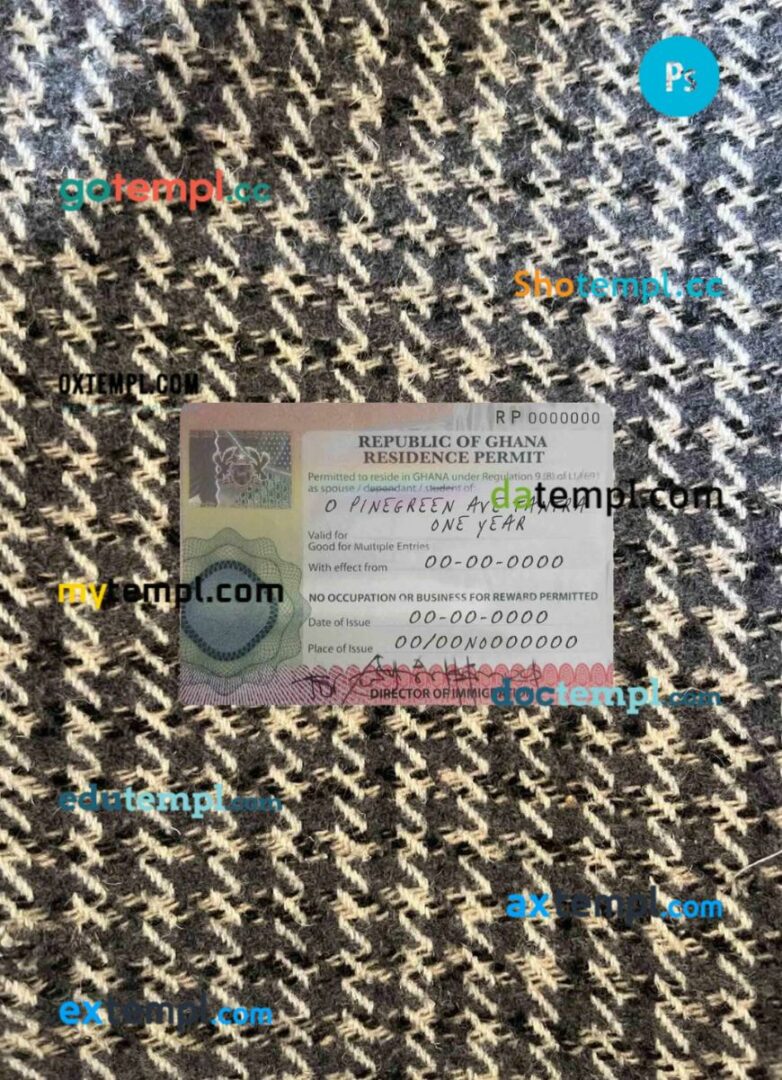 Ghana residence permit editable PSD files, scan and photo taken image ...