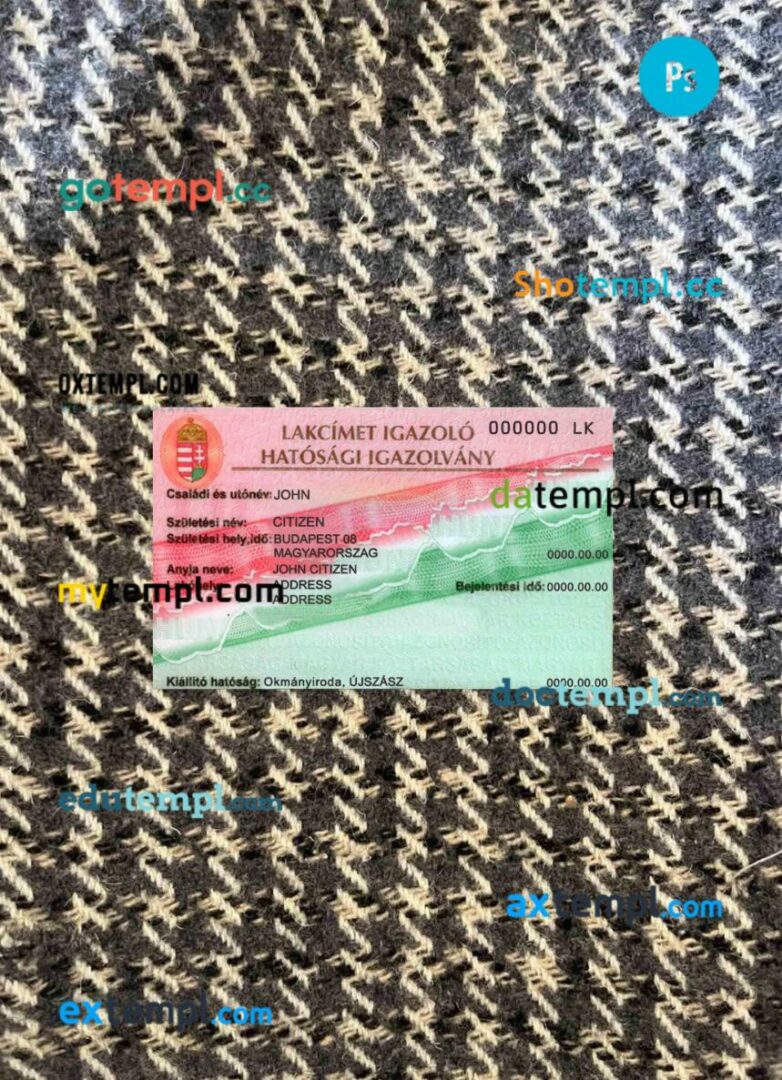 Hungary certificate proof of residence PSD files, scan look and ...