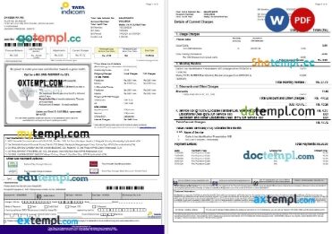 India Tata Indicom mobile business utility bill template in Word and ...
